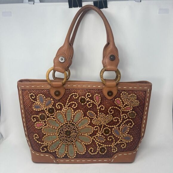 Isabella Fiore | Bags | Isabellafiore Beaded Embroidered Flower Brown ...
